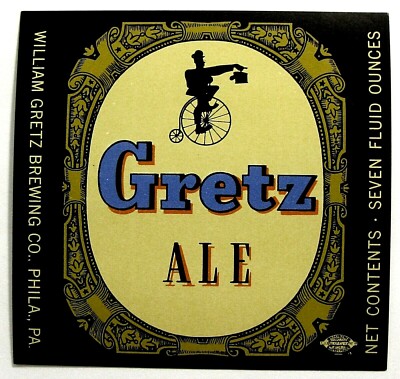 Wm Gretz Brewing C GRETZ ALE label PA 7oz | eBay