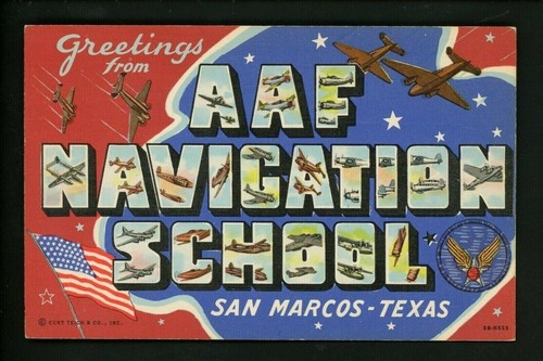 Military Large Letter linen postcard AAF Navigation School San Marcos ...