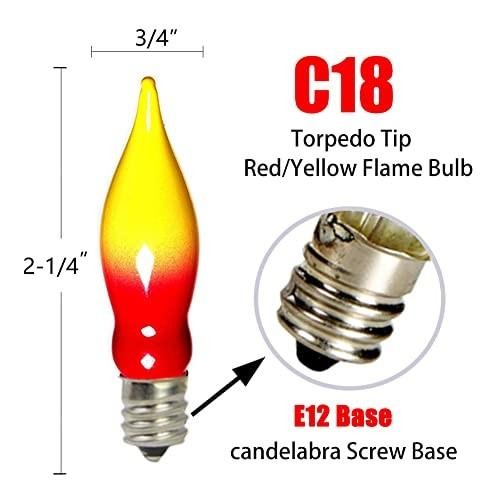12 Pack Christmas Flame Tip Lights Bulb, Red Yellow C18 7w Red/orange ...