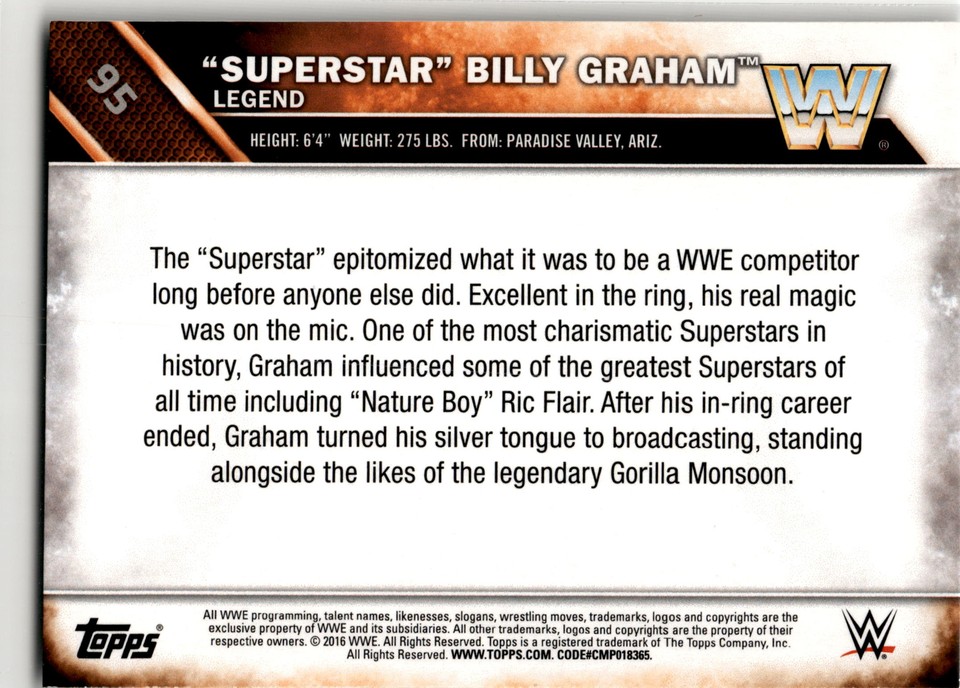 2016 Topps WWE #95 "Superstar" Billy Graham | eBay