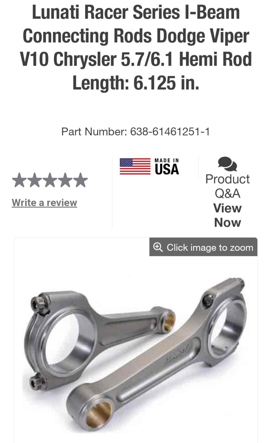 Lunati Racer Series I-Beam Connecting Rods 6.125 5.7 and 6.1 hemi | eBay