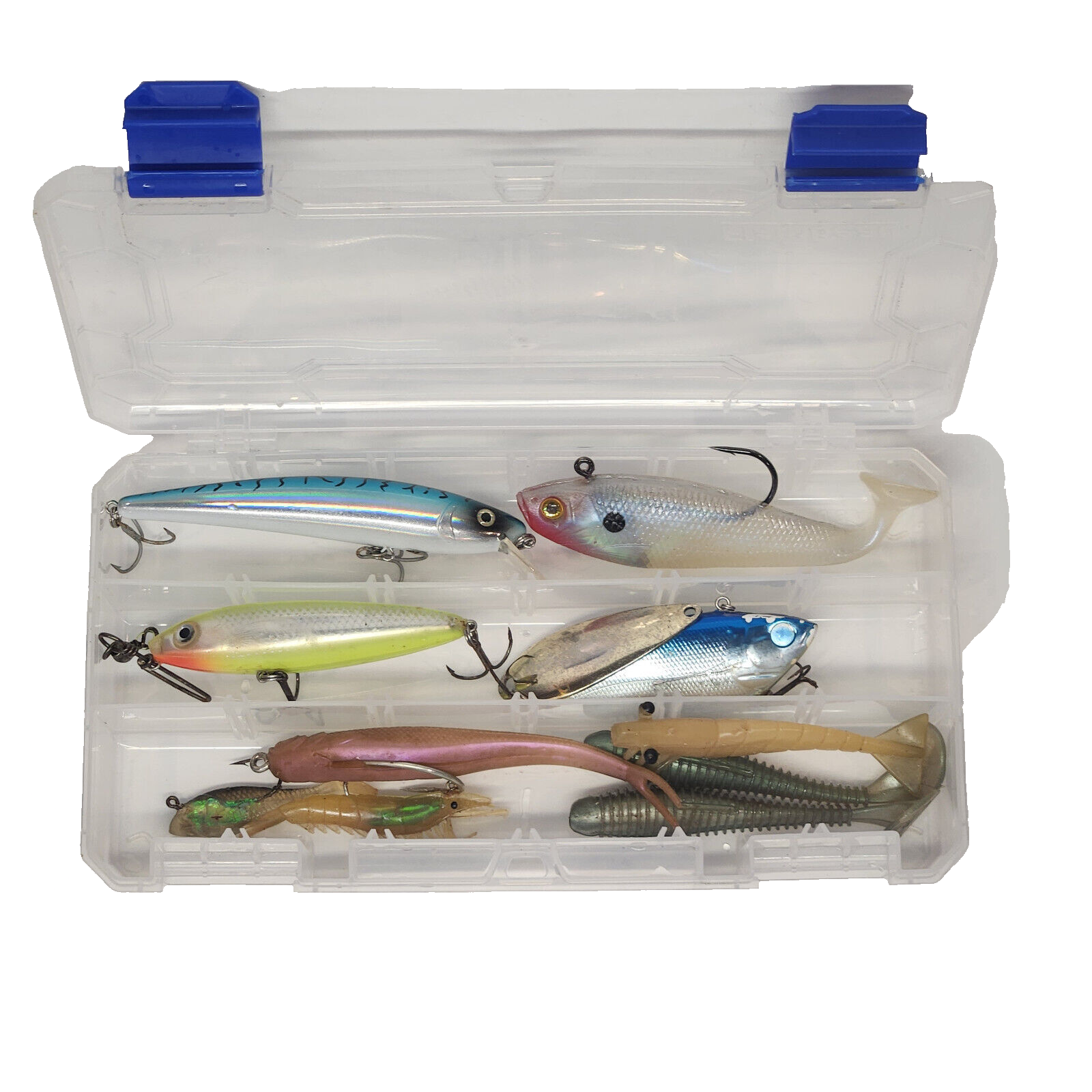 Flambeau 9 x 4.75 X 1.5 Tackle Box With 10 Random Fishing Lures Bait ...