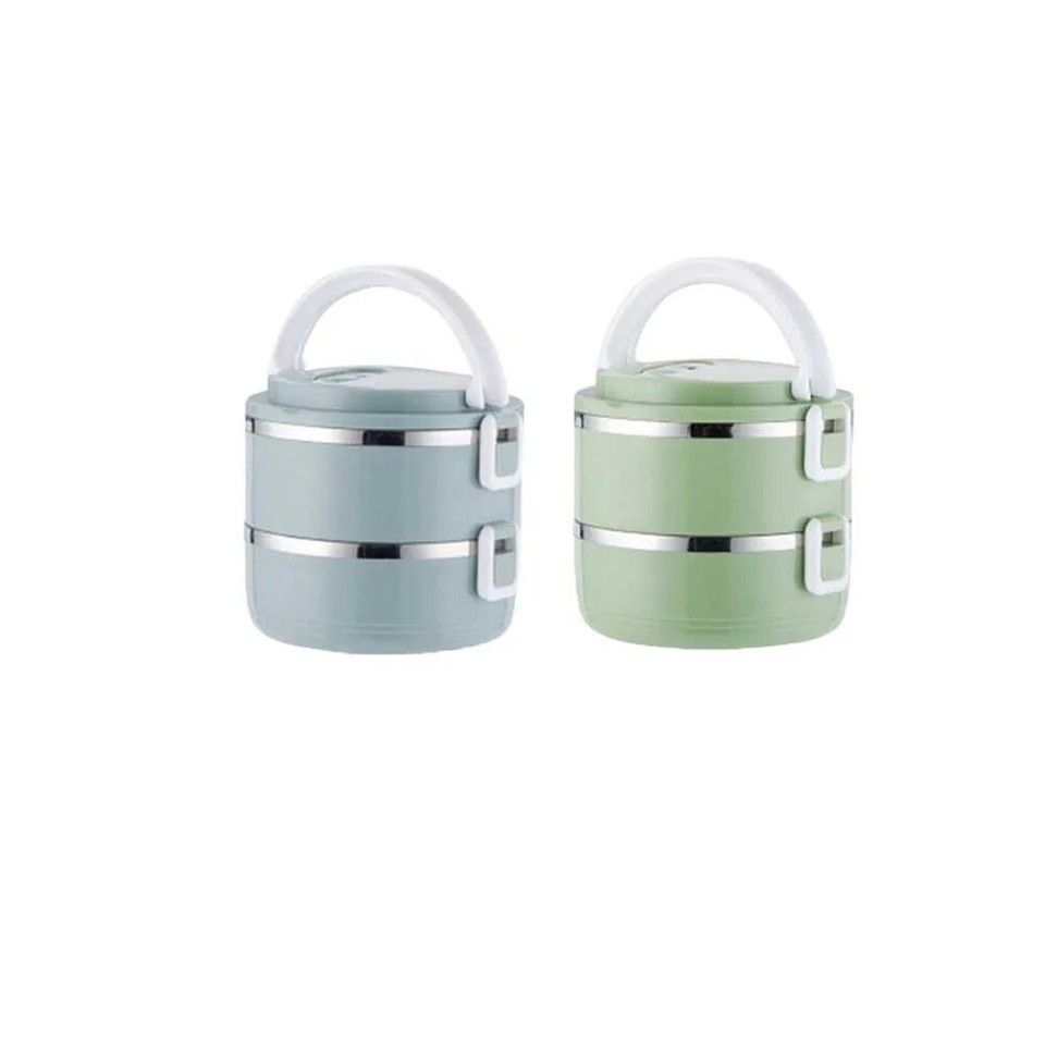 2 Tier Stainless Steel Insulated Lunch Box Container Thermos Soup and ...