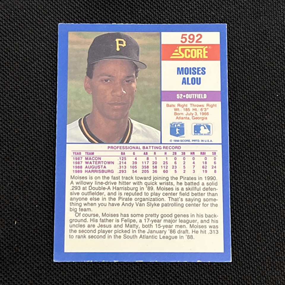 MOISES ALOU 1990 SCORE ROOKIE SIGNED AUTOGRAPHED CARD #592 PITTSBURGH ...
