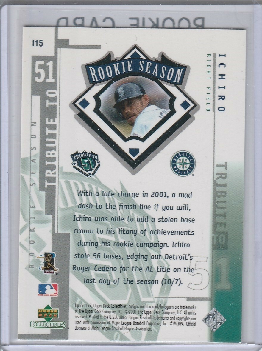 ICHIRO SUZUKI ROOKIE CARD Baseball Seattle Mariners Upper Deck Tribute ...