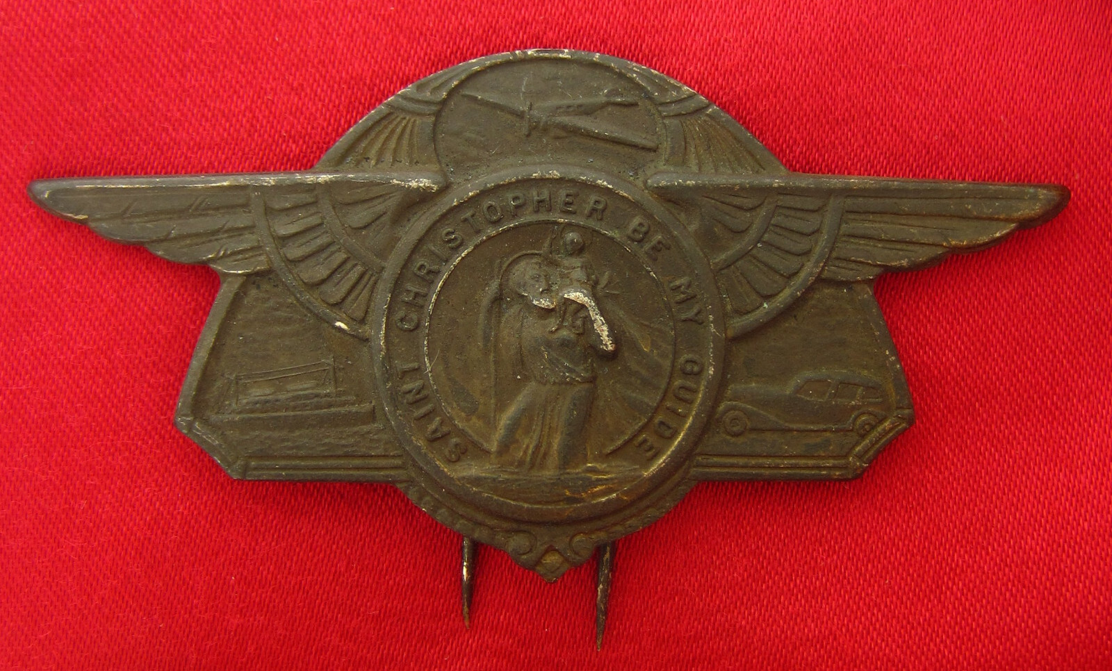 Vintage SAINT CHRISTOPHER Car Auto Visor Pin PATRON OF TRAVEL Old Car ...