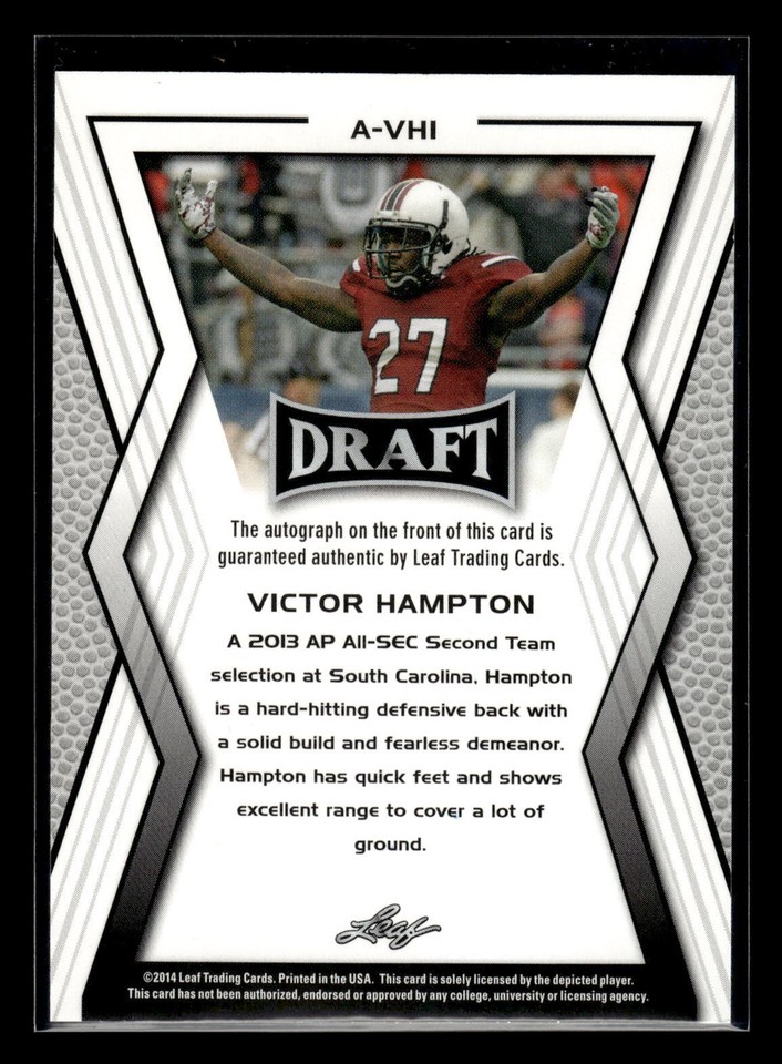 2014 Leaf Draft #A-VH1 Victor Hampton Rookie Autographs Gamecocks Mint+ ...
