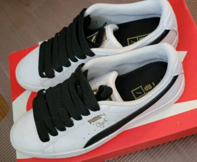 PUMA Clyde White black fat laces mens size 8 Clean retro 80s new ...