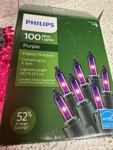 Philips Purple Mini String 100 Lights Green Wire 24.7ft Indoor Outdoor ...