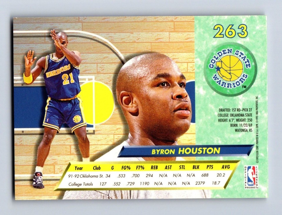 1992-93 Fleer Ultra Basketball RC Rookie #263 Byron Houston Warriors | eBay