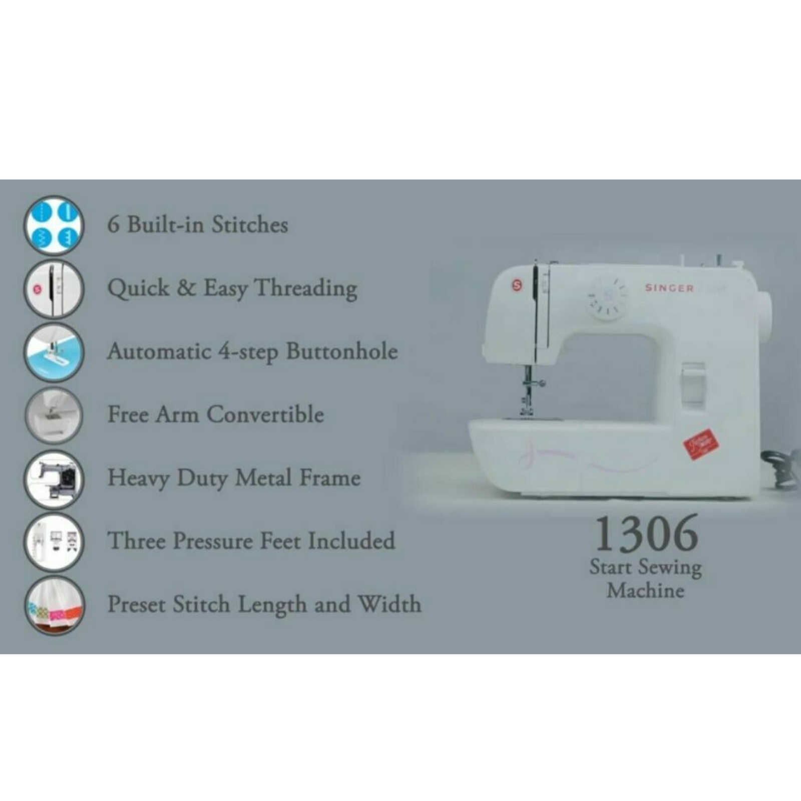 SINGER 1306 Portable Electric Sewing Machine - White for sale online | eBay
