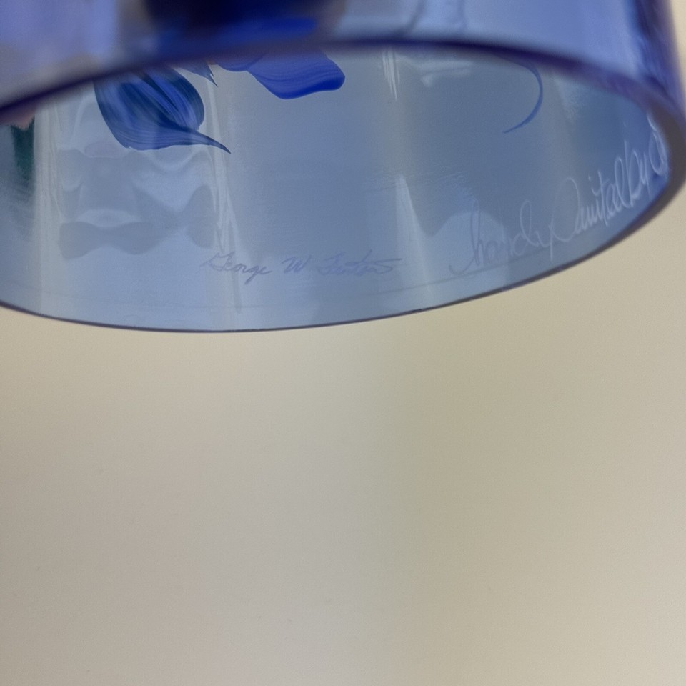 Fenton cobalt blue and green 3 Piece fairy lamp hand painted George W ...