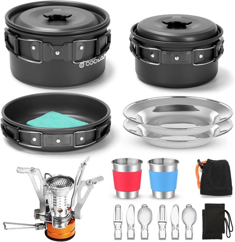Odoland 16pcs Camping Cookware Mess Kit with Folding Silver, Black | eBay