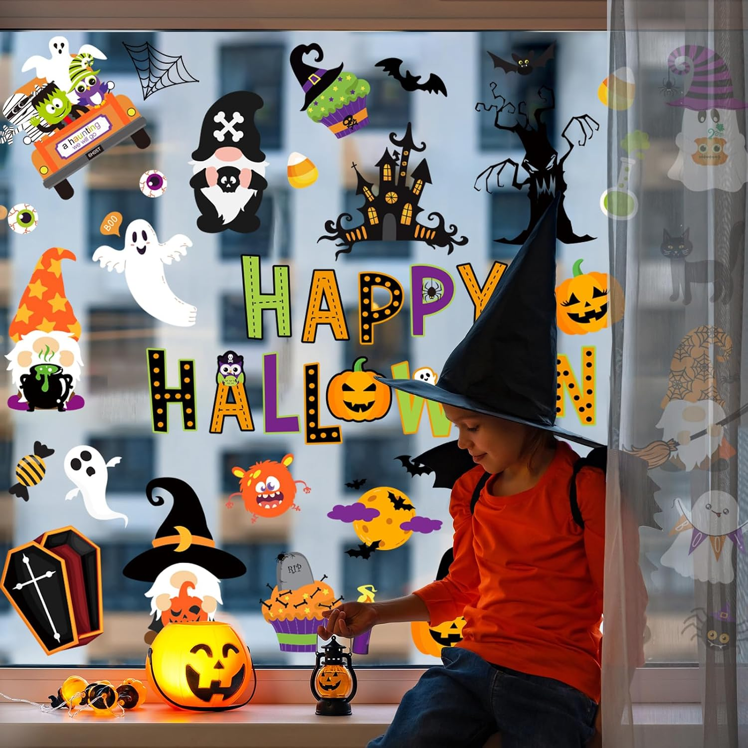 9 Sheets Window Clings Cute Cartoon Reusable Decals Home Classroom ...