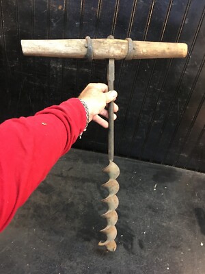 Antique T-Handle Wood Auger Hand Drill From The 1800s LG 2.IN 19IN DEEP ...