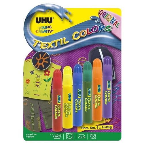 6 Color UHU Dermatologically Tested 6x7ml Fabric Glitter Markers 6x7ml ...