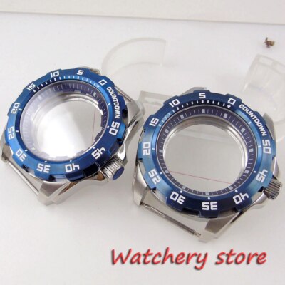 44mm 316L Stainless Steel Blue Silver Watch Case For Japan NH35A NH36 ...