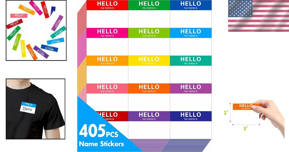Versatile 405-Piece Name Tag Stickers - 15 Colors, 3x2 inches for Easy ...