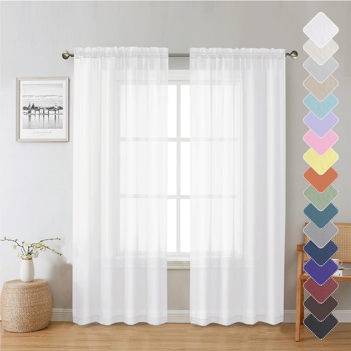 White Sheer Curtains 72 Inches Long 2 Panels Set Bedroom Sheer Curtains ...