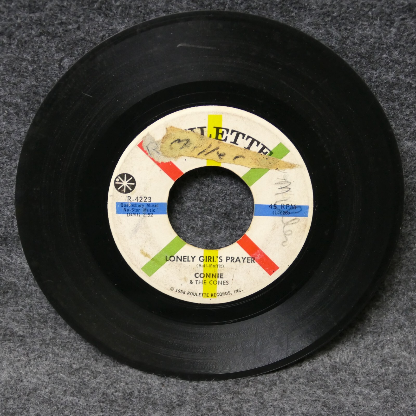 45 RPM 7" Record Connie & The Cones I Love My Teddy Bear Roulette R ...