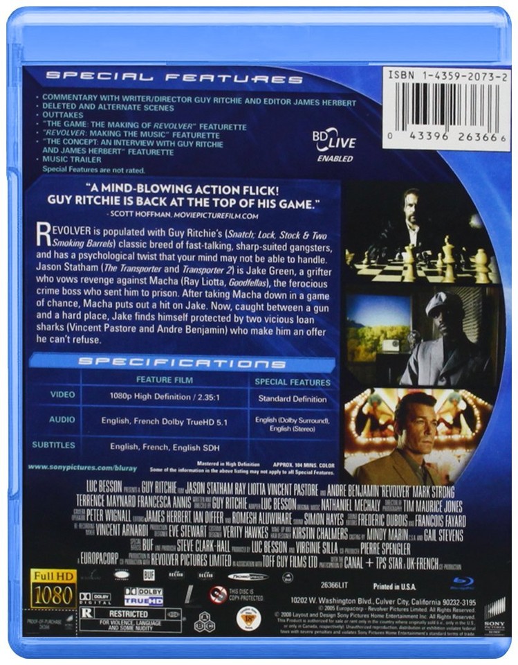 Revolver (Blu-ray) Jason Statham Ray Liotta Vincent Pastore Andre ...