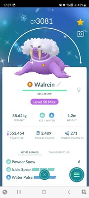 💪PVP BEASTS!💪 TOP MAXED SHINY WALREIN W/2ND MOVE +3000CP! - PKMN GO | eBay