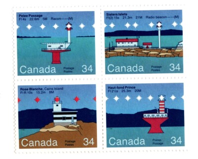 Canada Stamps Scott #1066a, 34c, Lighthouses, Block of 4, OG, MNH, SCV ...