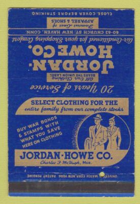 Matchbook Cover - Jordan Howe Clothes Store New Haven CT WEAR 40 Strike ...