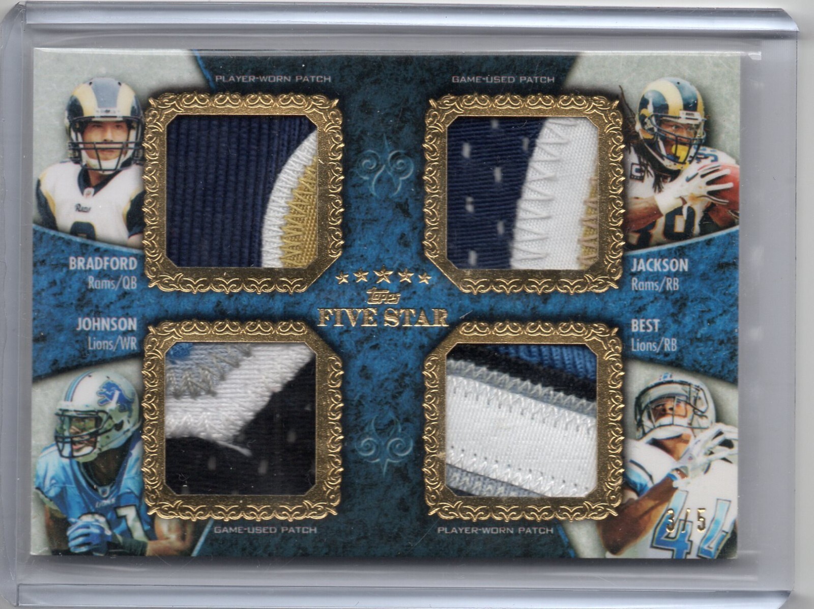 2010 TOPPS FIVE STAR FOOTBALL GOLD QUAD PATCH BRADFORD-JACKSON-JOHNSON ...