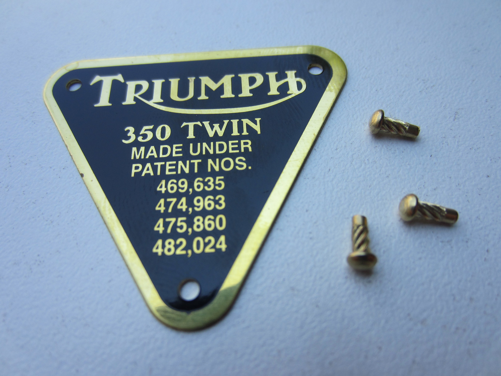 TRIUMPH '350 TWIN' TIMING COVER PATENT PLATE BADGE BRASS | eBay