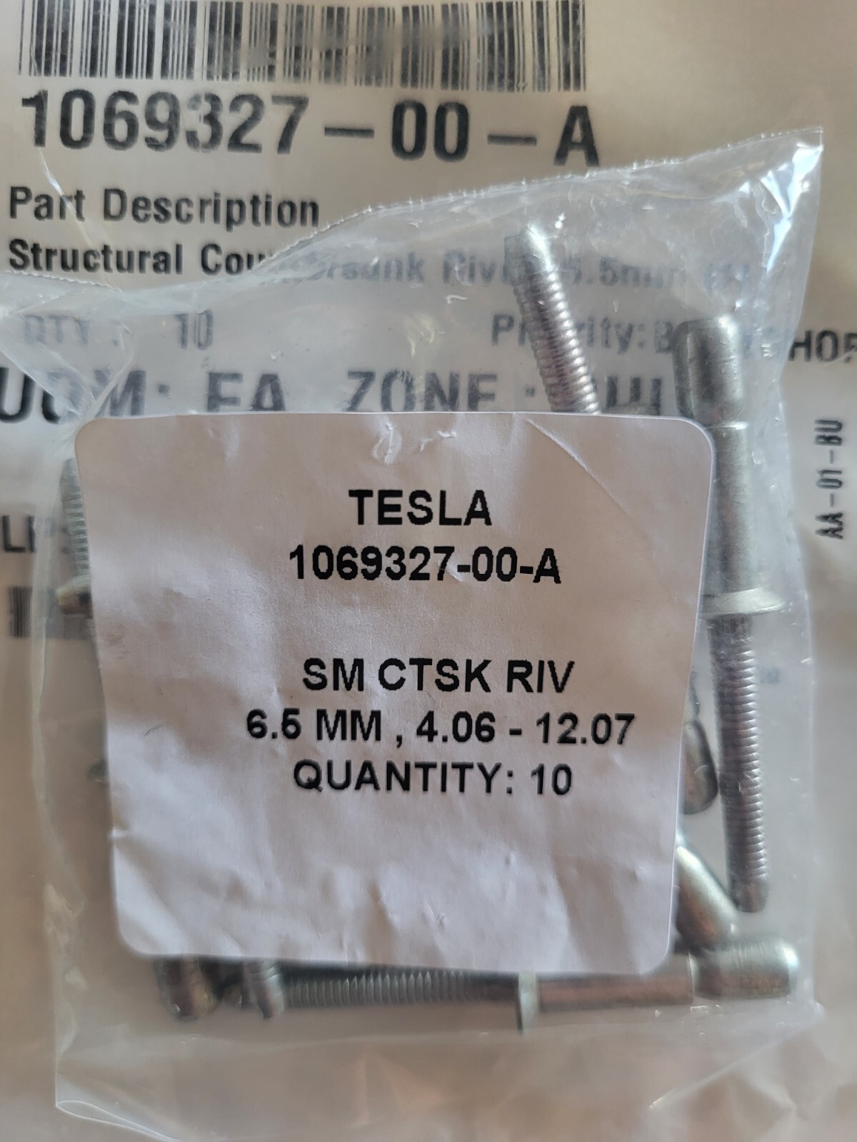 Tesla OEM 1069327-00-A Countersunk Structural Rivet 6.5 mm 4.06-12.07 ...