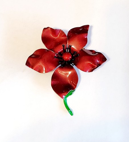 Vintage Large Ruby Red Enamel On Metal Flower Brooch Pin 3" | eBay
