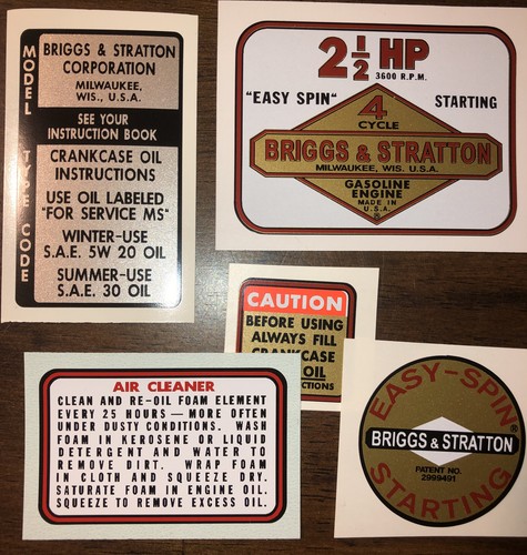 Briggs & Stratton engine decals 1960's edger; 2-1/2 SET | eBay