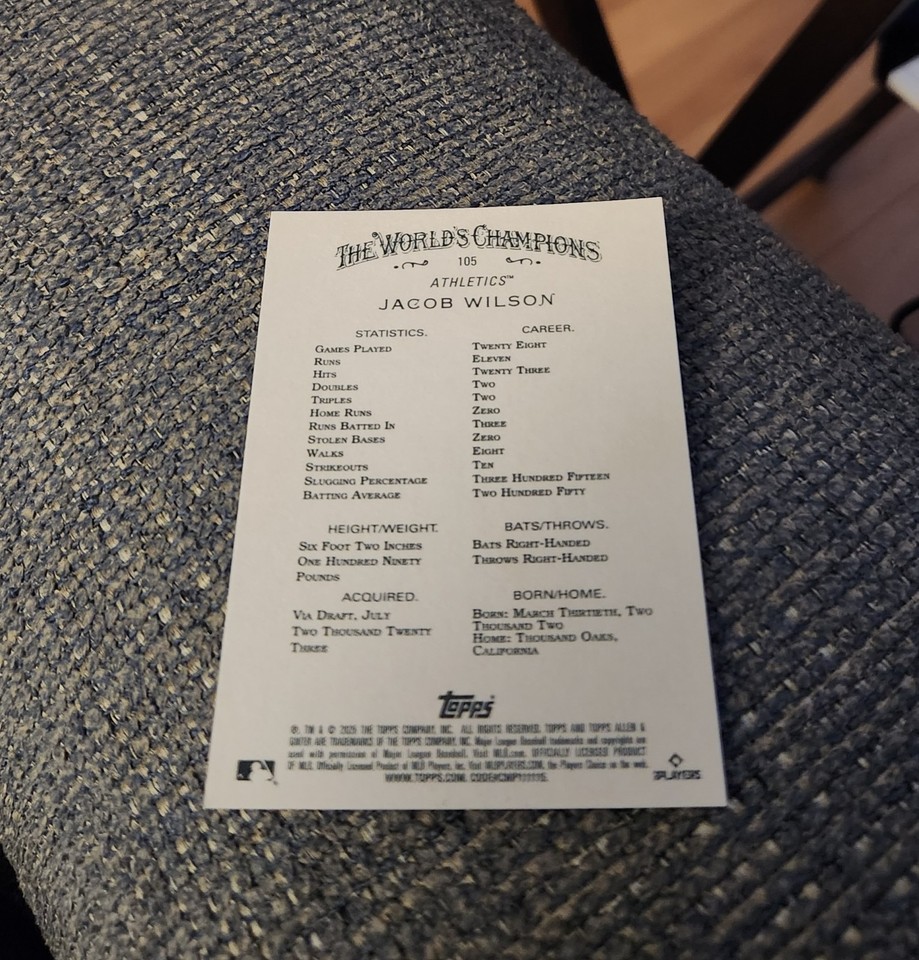 2025 Topps Allen Ginter Baseball Jacob Wilson RC #105 Oakland Athletics ...