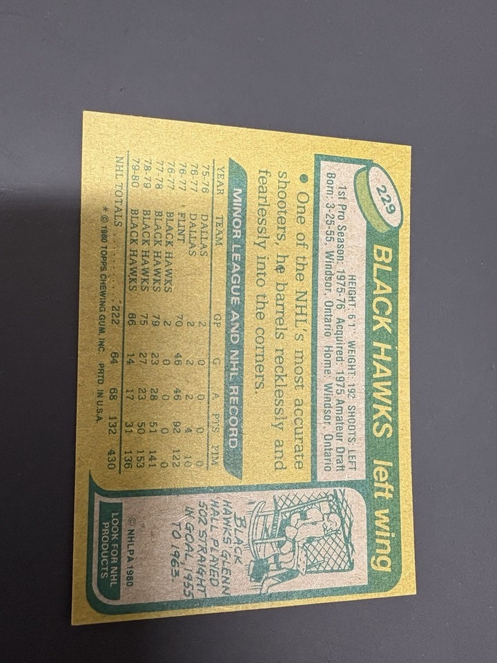 TED BULLEY 1980-81 TOPPS BASE HOCKEY CARD 229 CHICAGO BLACKHAWKS ...