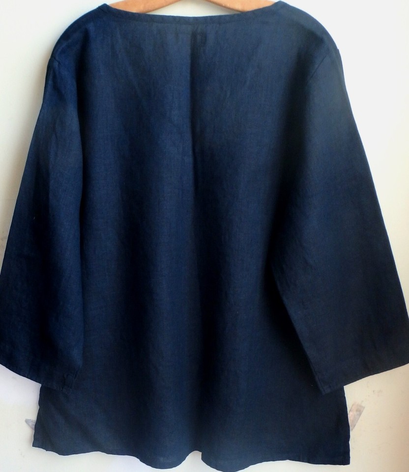 FLAX Designs Linen Shirt L NWT V Pullover MIDNIGHT | eBay