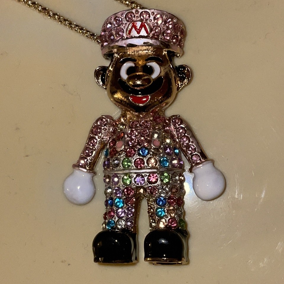 Betsey Johnson Pink Bling Rhinestone MARIO Nintendo Necklace BRAND NEW ...