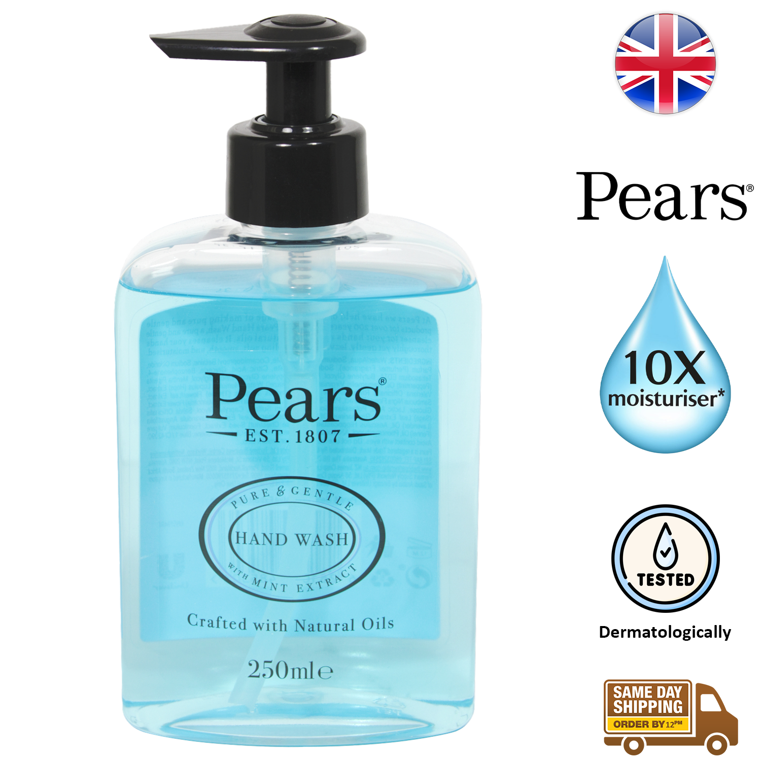 3 X Pears Liquid Hand Wash Soap 250ml Pure & Gentle With MINT Extract ...