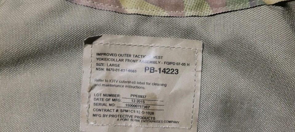 ARMY USGI YOKE COLLAR BACK ASSEMBLY IMPROVED OUTER TACTICAL VEST SIZE ...