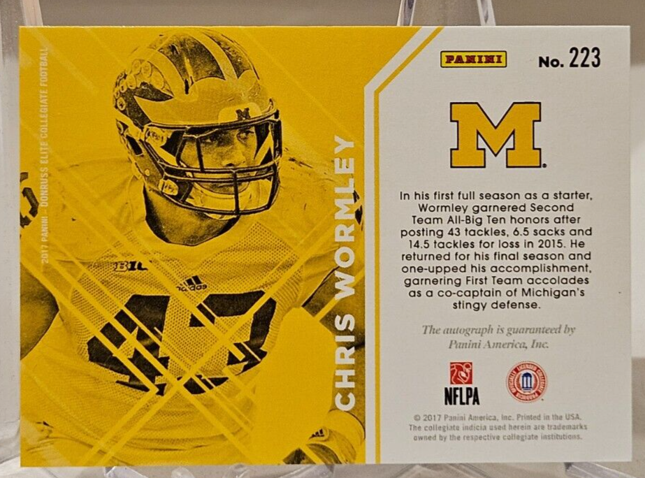 2017 Elite Draft CHRIS WORMLEY Red Parallel Rookie Auto #'d/49 MICHIGAN ...
