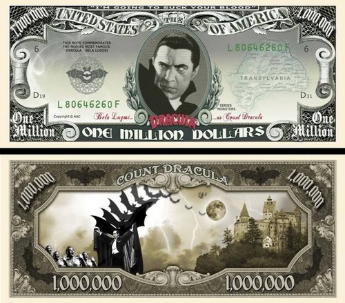 Dracula Vampire Silver Million Dollar Bill Funny Money Novelty Note ...