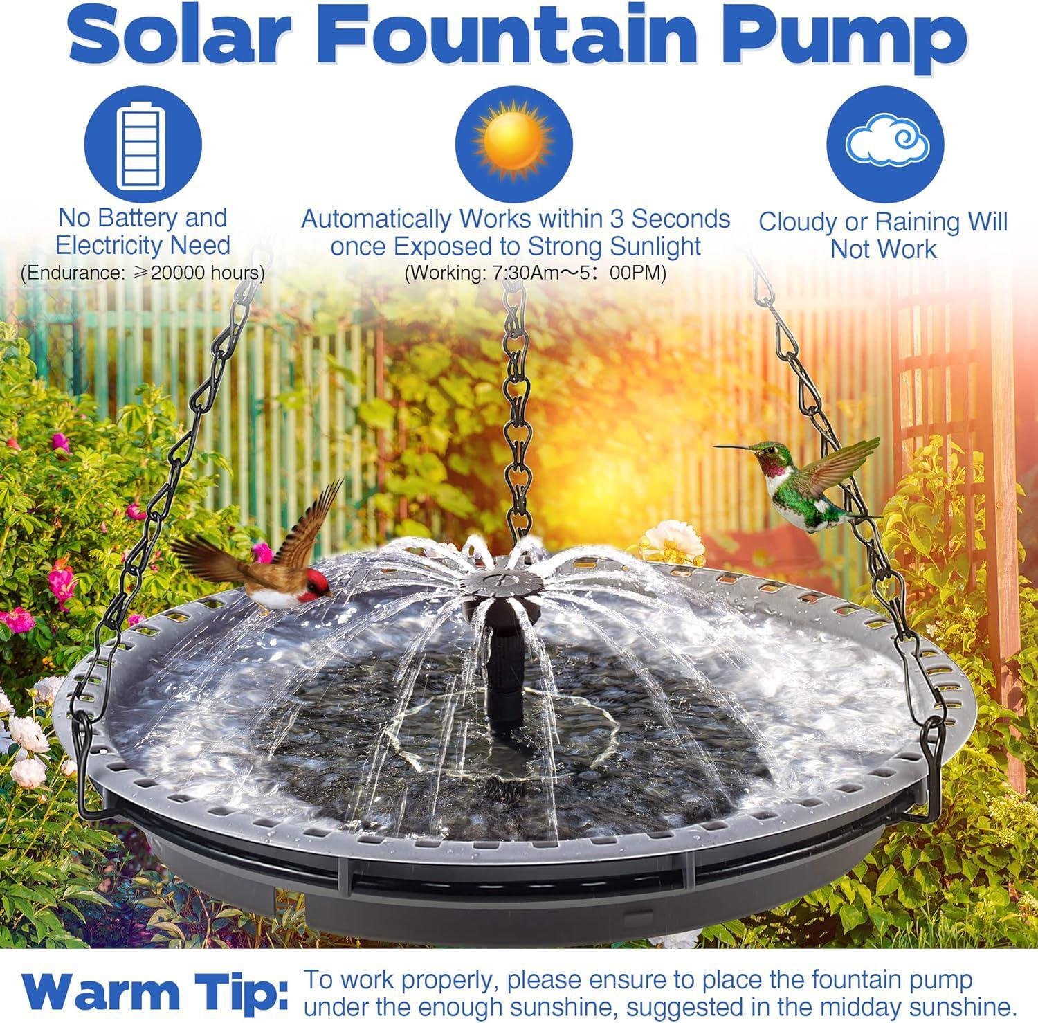 Solar Bird Bath Fountain For Outdoor Solar Powered Hummingbird Water ...