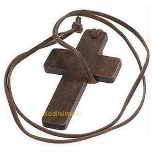 Leather Brown Wooden Cross Pendant String Rope Necklace | eBay