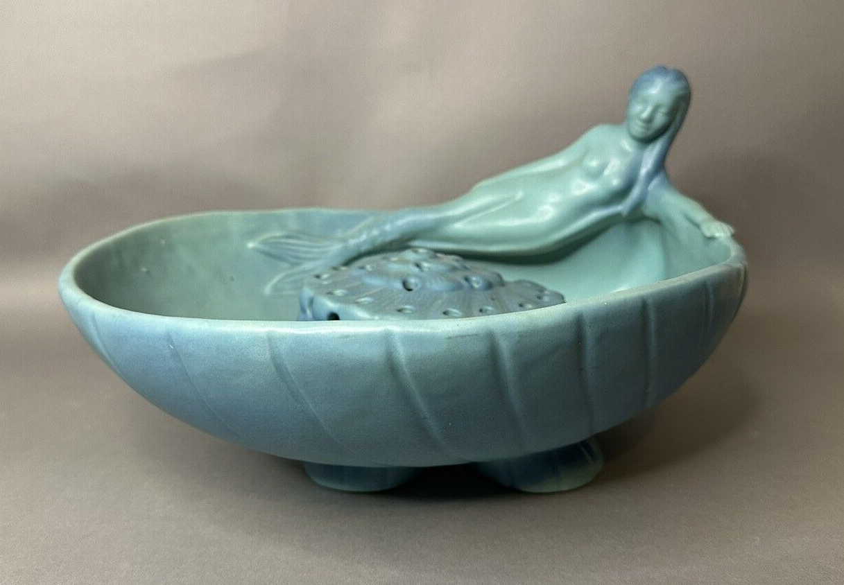 Van Briggle Art Pottery Siren of the Sea Mermaid Console Bowl Shell ...