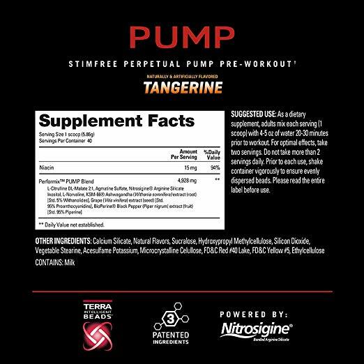 PERFORMIX Pump Pre-workout Dietary Supplement 40 Servings Tangerine ...