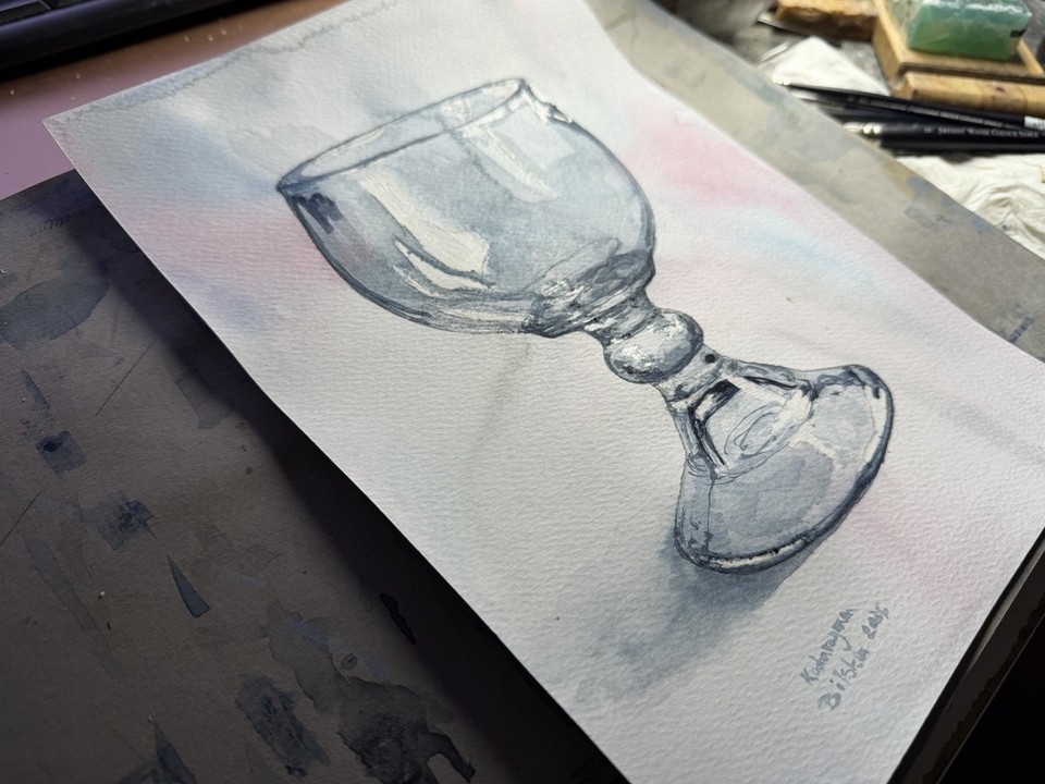 COA Glass goblet cup A4 8”x10” original watercolor painting on paper ...