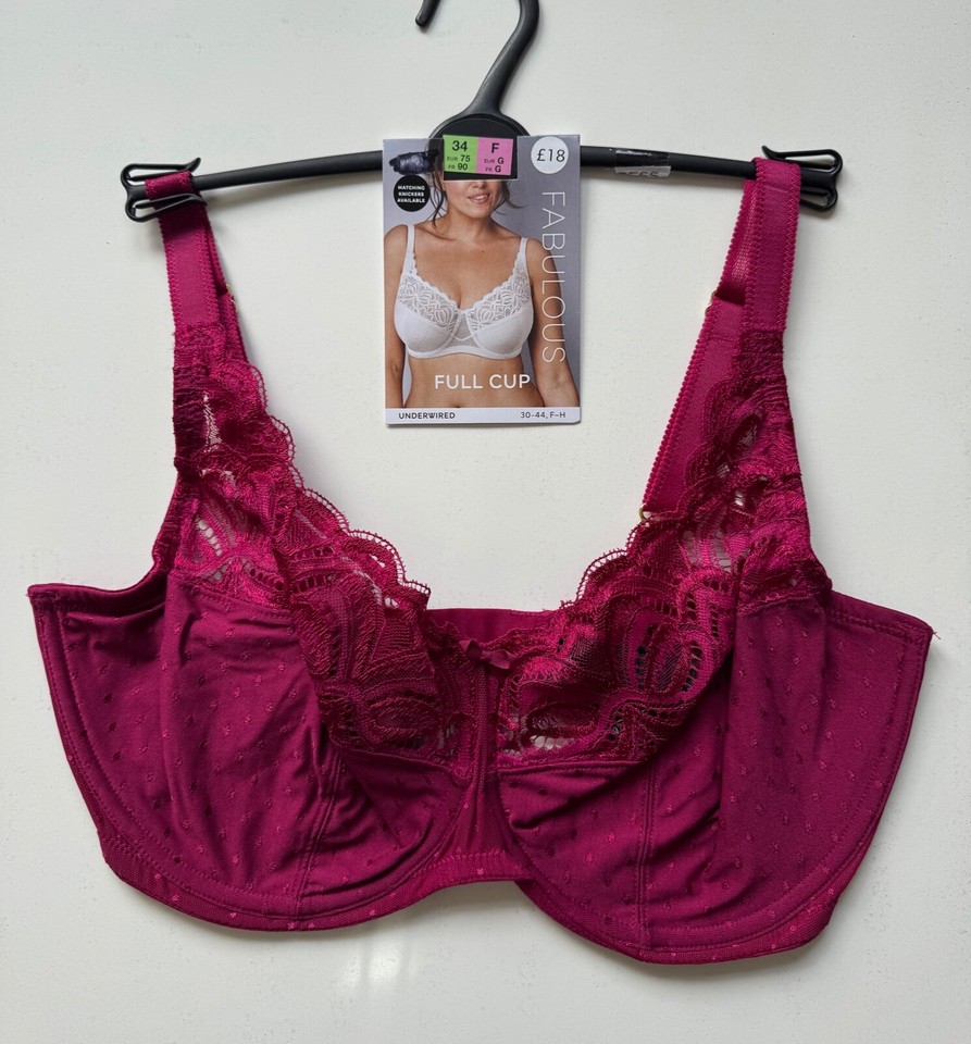 Ladies New Ex M&S Full Cup Lace Trim Bra In 6 Colours Sizes 30G - 46J ...