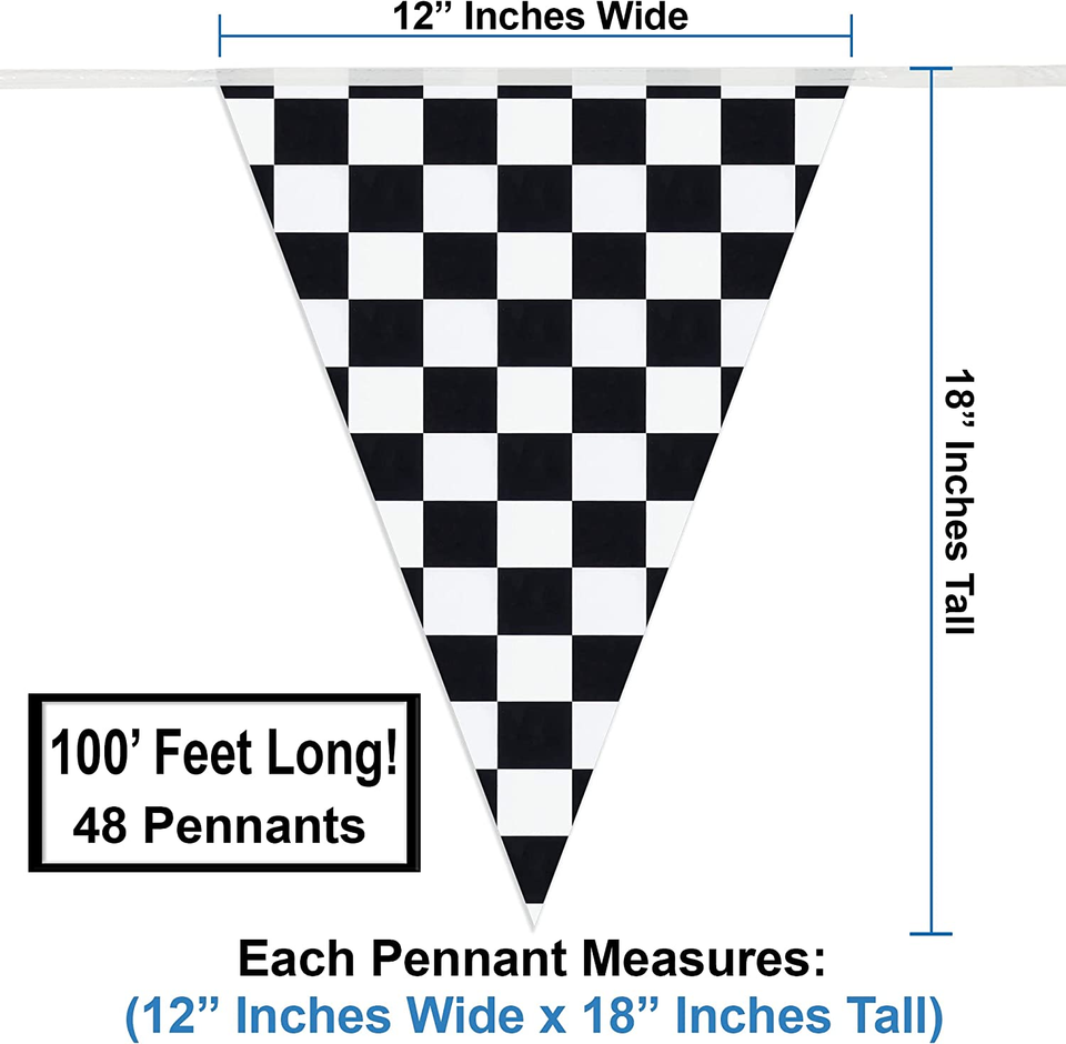 Checkered Flags Black and White 100’ FT Pennant Racing Banner | NASCAR ...