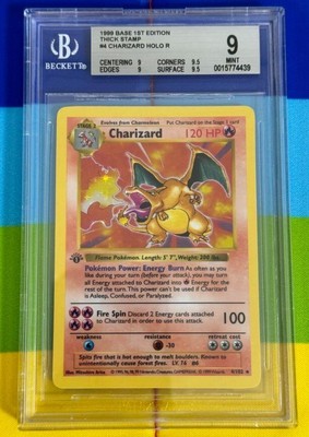 BGS 9 CHARIZARD 1ST EDITION SHADOWLESS 1999 BASE POKEMON CARD #4 HOLO ...