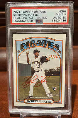 2021 Heritage KE’BRYAN HAYES Real One Red Auto /72 Rookie Card RC PSA 9 ...